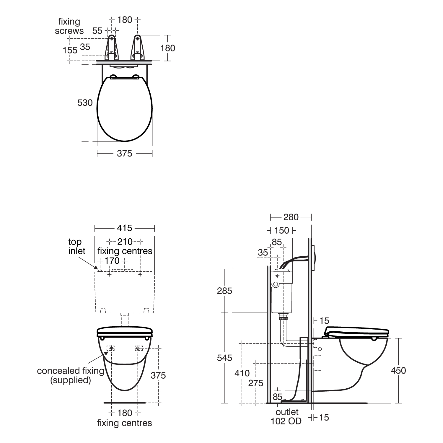 Armitage Shanks Contour 21 Rimless Wall Mounted Toilet Pan - The ...